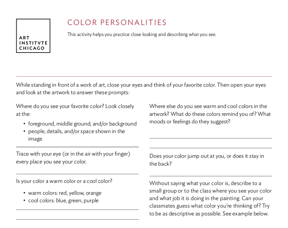 Student Activity: Color Personalities | The Art Institute of Chicago